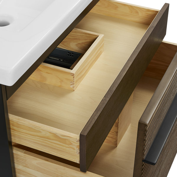 Ebern Designs Barham 30" Floating & Wall-Mounted Single Bathroom Vanity In Shadow Walnut With ...